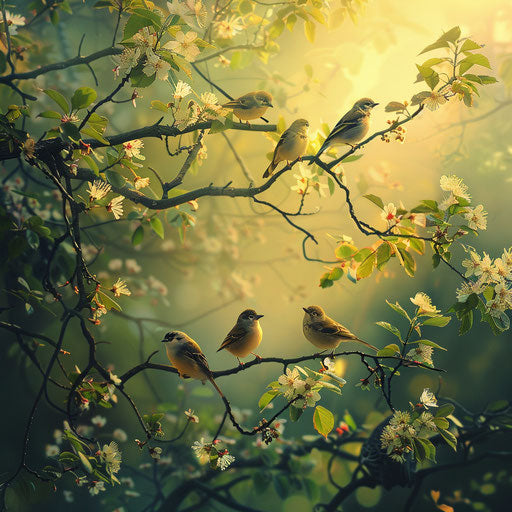 Nature's harmony with a symphony of spring birds chirping at dawn ...