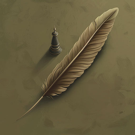 Realistic quill drawing on muted olive background with soft gradients ...