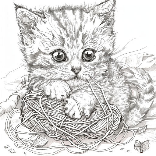 Adorable kitten playing with yarn in the style of Teagan White coloring ...
