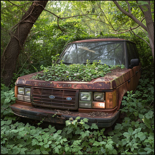 Artistically rusted 1993 Range Rover repurposed in garden – IMAGELLA