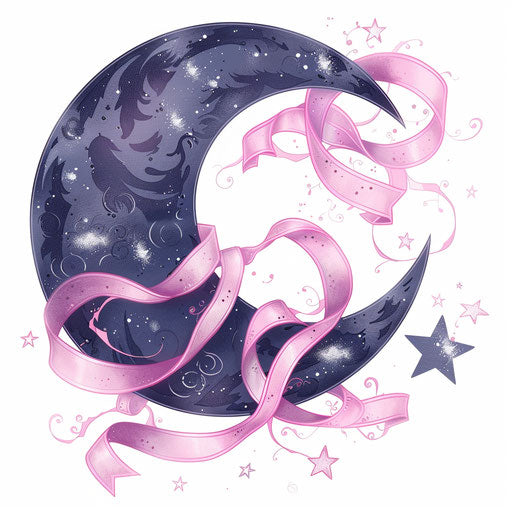 Celestial moon tattoo with pink ribbons – IMAGELLA