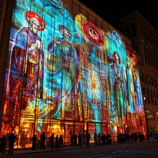 Digital collage of saint symbols on a building facade – IMAGELLA