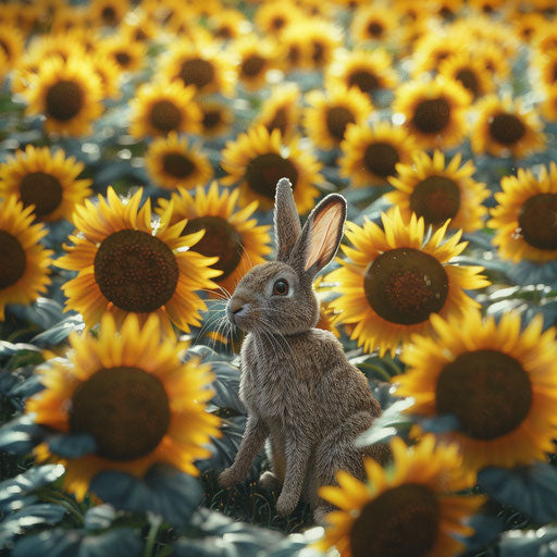 A rabbit among a field of towering sunflowers – IMAGELLA