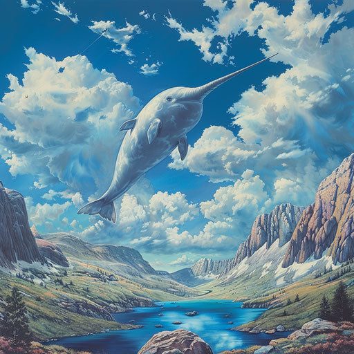 A narwhal's dream: flying through the sky above a landscape of ...