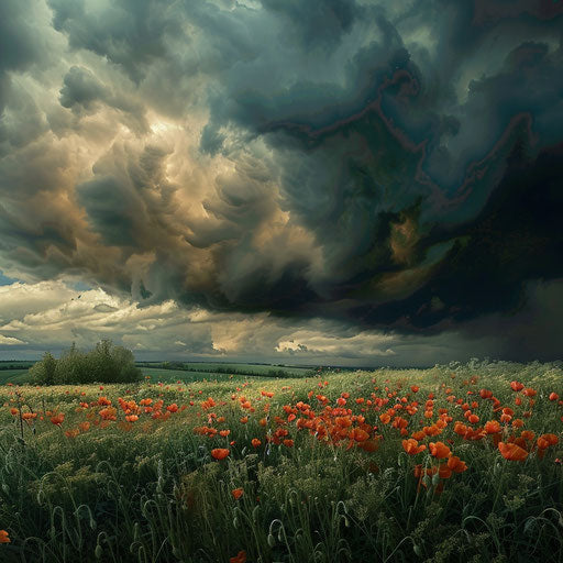 Dramatic storm with wood poppies in the foreground – IMAGELLA