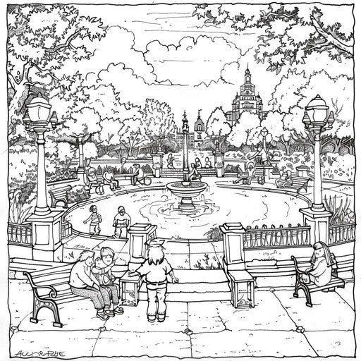 Humorous sunny park scene - Coloring book page – IMAGELLA