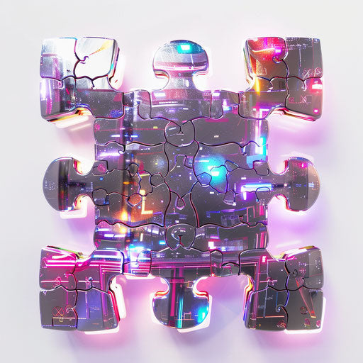 Futuristic puzzle piece tattoo with metallic and holographic effects ...