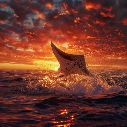 Manta ray breaching at sunset in dramatic style – IMAGELLA