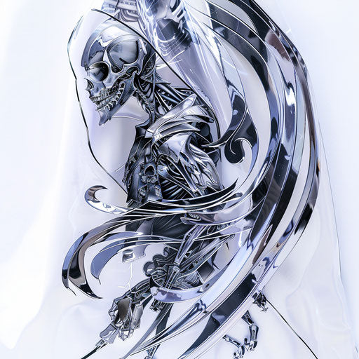 Futuristic reaper tattoo with cybernetic elements and silver metallic ...