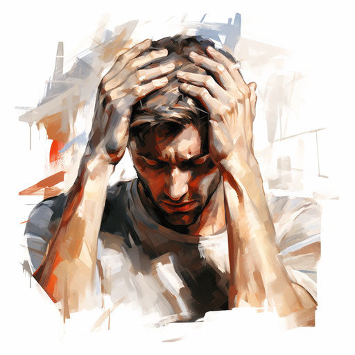 Headache illustration in the style of Oil painting, on white background ...