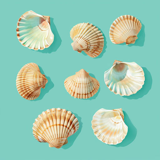 Realistic shells clipart on flat turquoise background – IMAGELLA