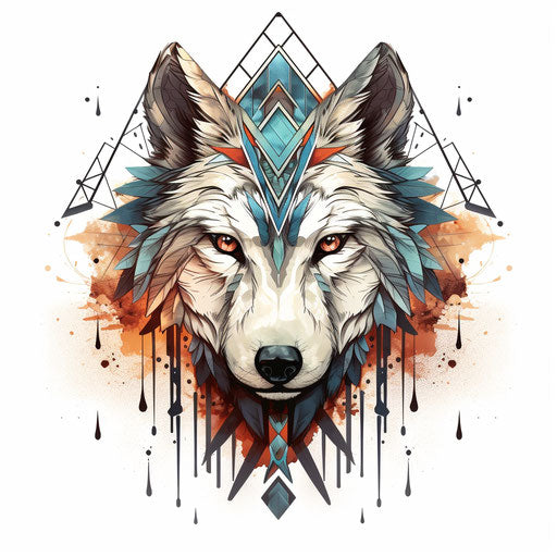 Rogue wolf symbol with triangles and feathers – IMAGELLA