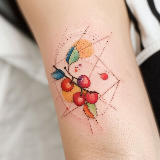Geometric cherry tattoo in vibrant colors on white – IMAGELLA