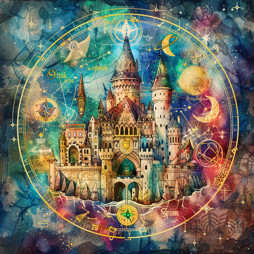 Inspired tattoo sketch of a castle surrounded by mythical symbols and ...