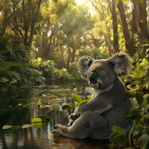 Koala near a serene forest pond, in the style of Paul Souders – IMAGELLA