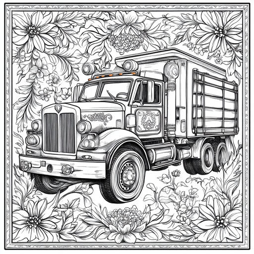 Fire truck surrounded by intricate botanical designs – IMAGELLA