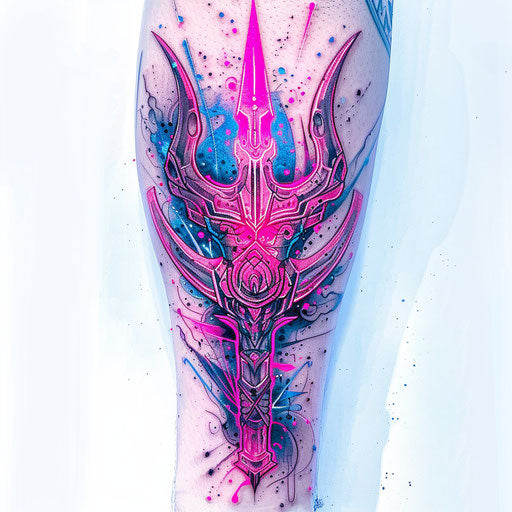 Cyberpunk trident tattoo glowing in neon pink and blue – IMAGELLA