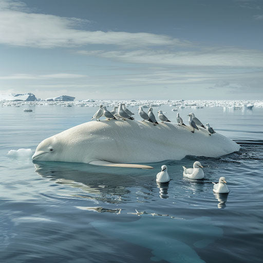 Curious encounter between a beluga and sea birds on floating ice – IMAGELLA