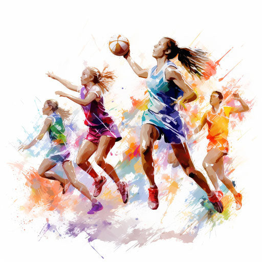 Netball clipart in the style of Impressionistic Art, on white ...