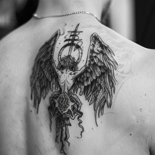 Guardian angel tattoo with angelic script on white background – IMAGELLA