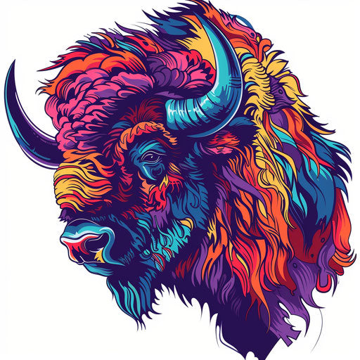 Vibrant-color bison tattoo sketch in flat clipart style – IMAGELLA