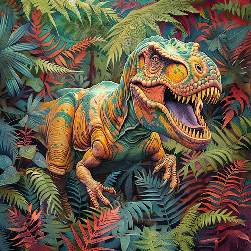 T-rex among vibrant ancient ferns – IMAGELLA
