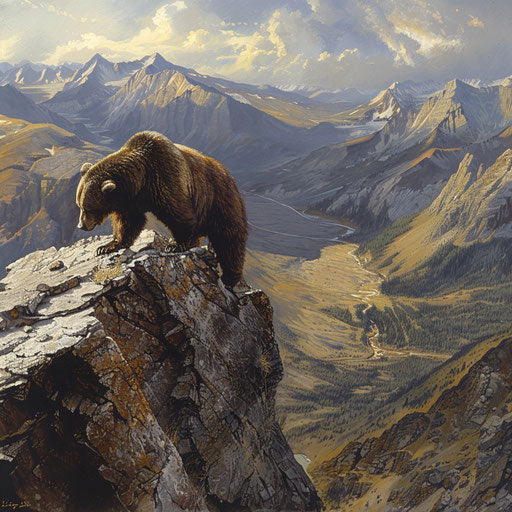 Grizzly bear climbing rugged cliff to reach mountain plateau – IMAGELLA