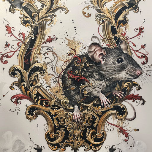Gothic tattoo sketch of a rat with baroque details – IMAGELLA