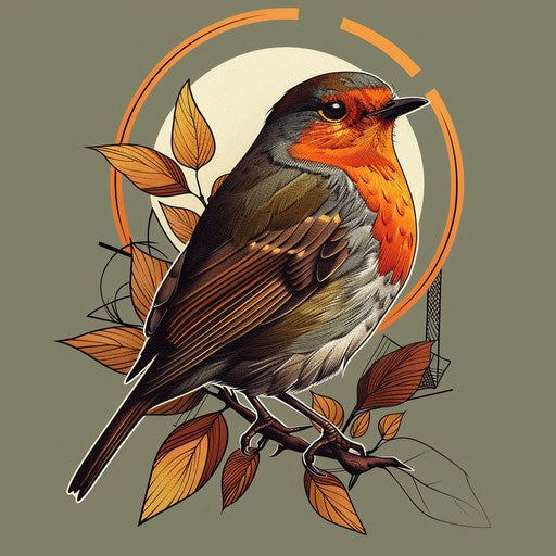Stylish sketch of a robin with Art Deco background – IMAGELLA