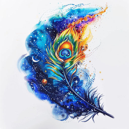 Sketch of cosmic peacock feather tattoo with starry elements and ...