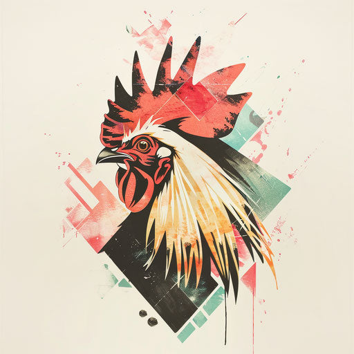 Abstract rooster tattoo design with geometric shapes and pastel colors ...