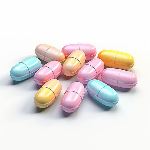 Illustration of pills in the style of Pastel Colors Art, on a white ...
