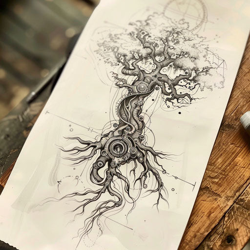 Biomechanical tree of life, blend of organic and mechanical shapes ...