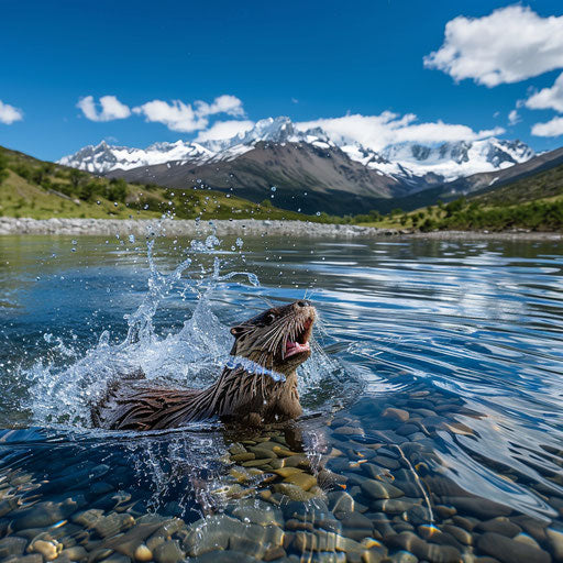 An otter making a splash diving into a clear mountain lake. – IMAGELLA