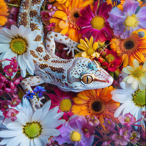 Gecko lizard among colorful flowers – IMAGELLA