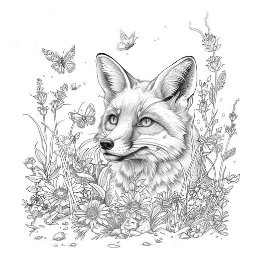 Nature-themed fox with butterflies in the style of Teagan White ...