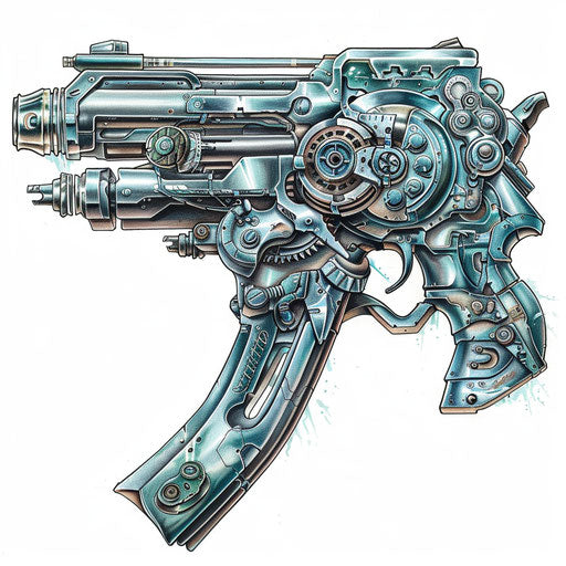 Biomechanical gun tattoo design inked in metallic hues on white – IMAGELLA