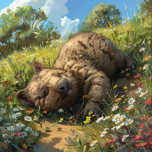 Young wombat playfully rolling down a grassy hill – IMAGELLA