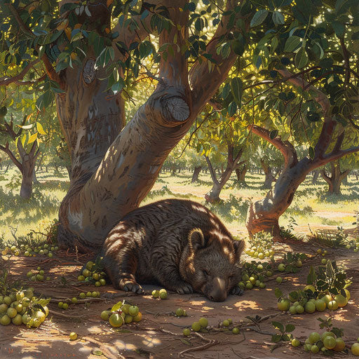 Wombat under a shady tree in a sunny orchard – IMAGELLA