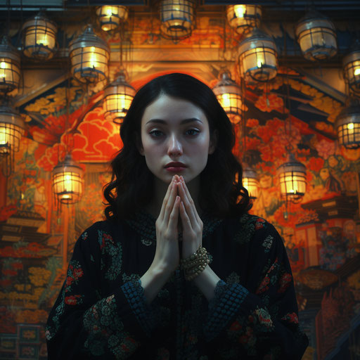 Woman with hand on side, wong kar-wai style, somber mood – IMAGELLA