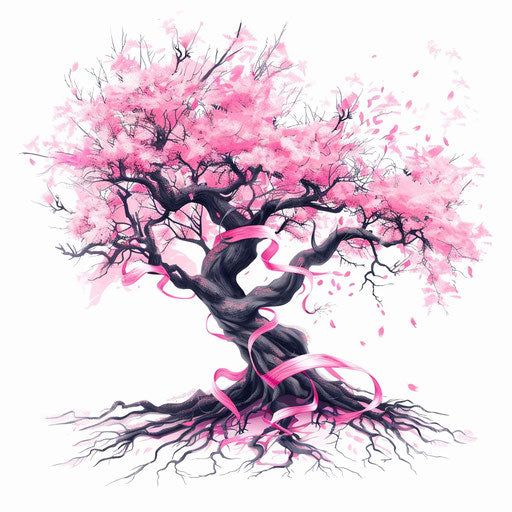 Tree with roots and branches forming pink ribbons – IMAGELLA