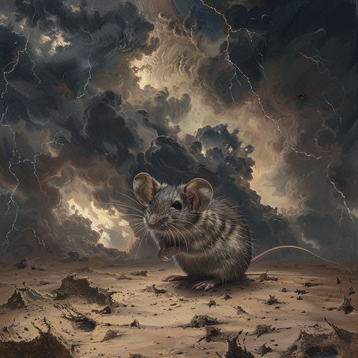 Mouse animal in a dramatic composition under stormy skies, in the style ...