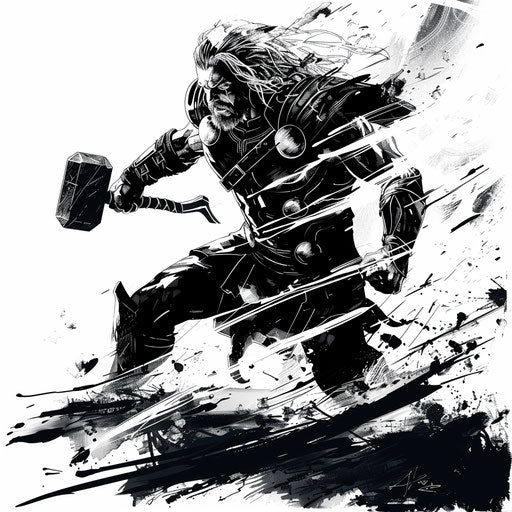 Monochromatic tattoo sketch in a clipart style depicting Thor in a ...