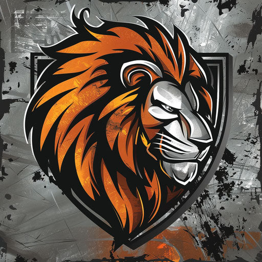 Heroic mascot logo with a strong lion on silver background – IMAGELLA