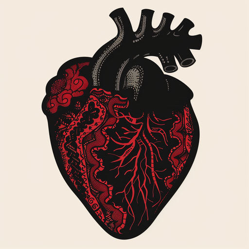 Deep red heart silhouette with black lace patterns – IMAGELLA