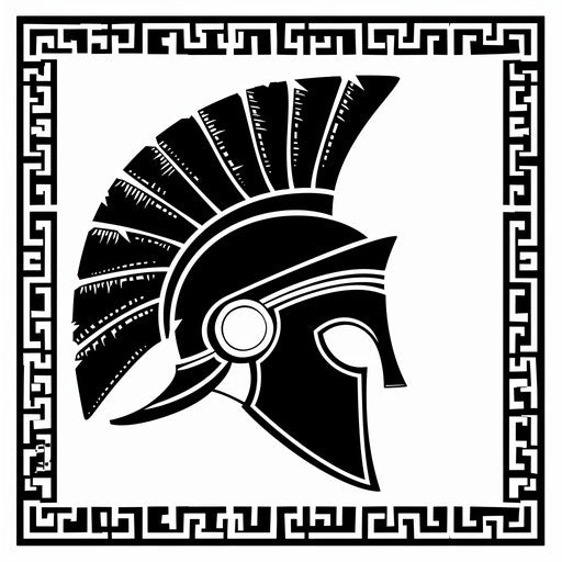 Traditional Greek meander border surrounding a Spartan helmet – IMAGELLA