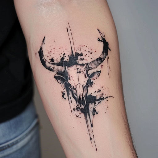 Punk bull skull with black ink splatters and graffiti on white – IMAGELLA