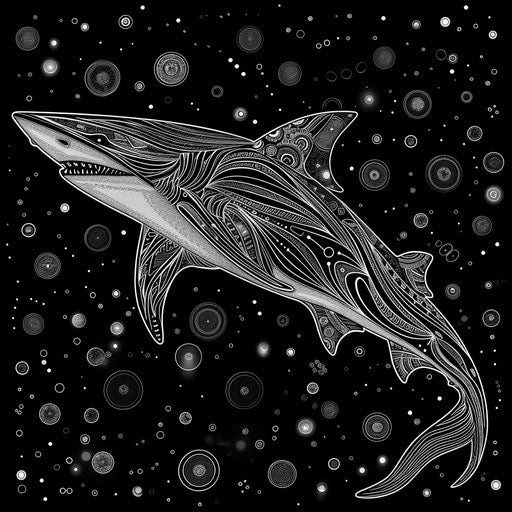 Mystical shark with glowing patterns in the dark ocean – IMAGELLA