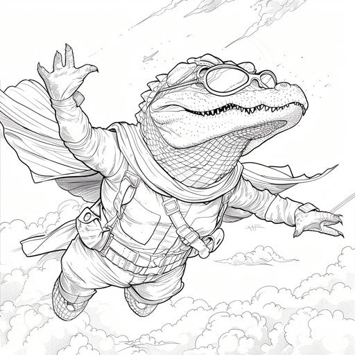 Whimsical alligator soaring as a superhero – IMAGELLA