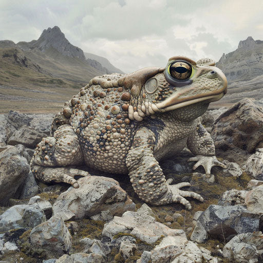 Toad blending into rocky landscape, in the style of Simen Johan – IMAGELLA